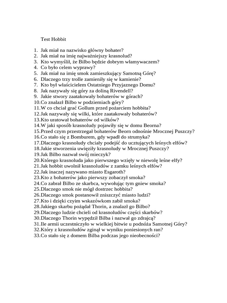 Hobbit Test | PDF
