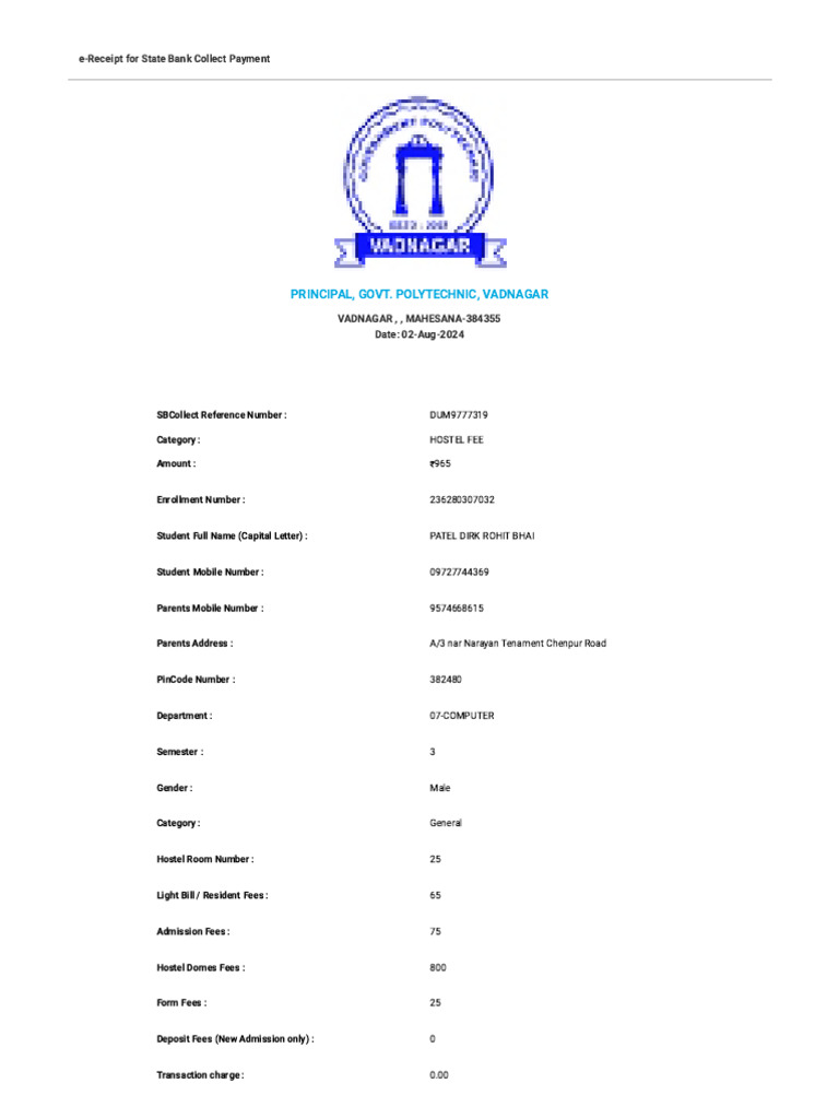 Sem 3 Hoatel Fees | PDF