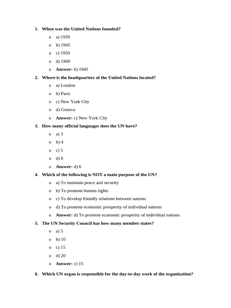 Uno MCQ | PDF | United Nations | International Relations