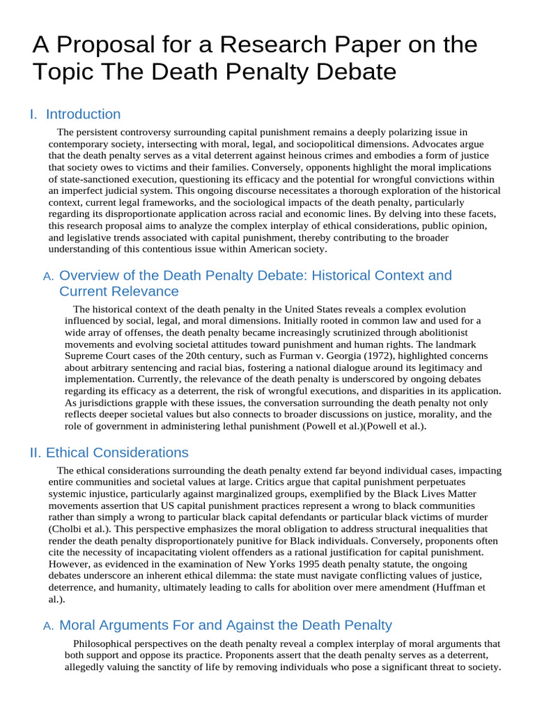 A Proposal For A Research Paper On The Topic The Death Penalty Debate ...