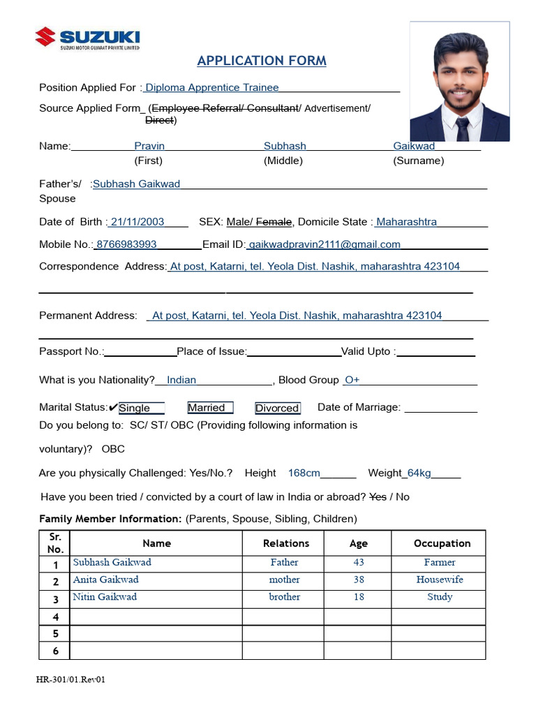 DAT Application Form | PDF