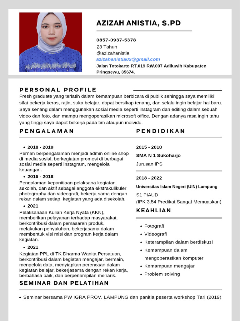 CV Azizah Anistia | PDF