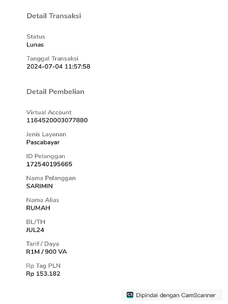 BUKTI PEMBAYARAN LISTRIK | PDF