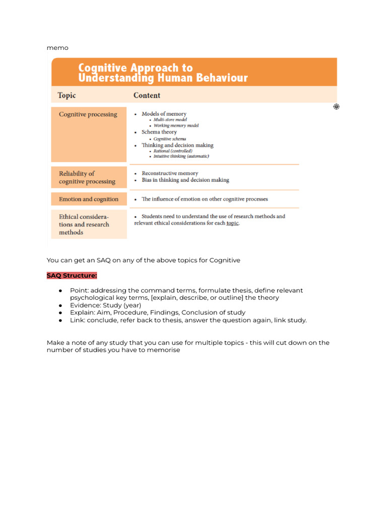 Cognitive - All SAQ Questions | PDF | Thought | Memory
