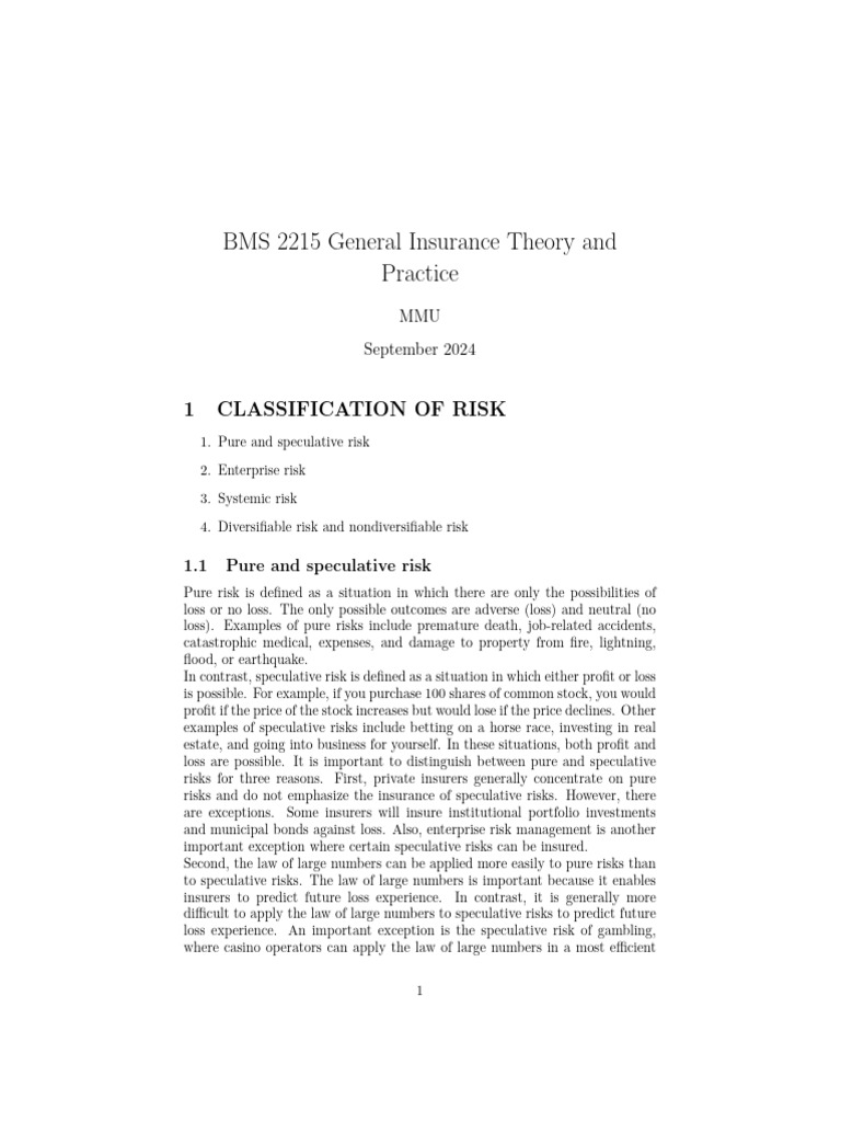 Pure vs. Speculative Risk in Insurance | PDF | Reinsurance | Insurance