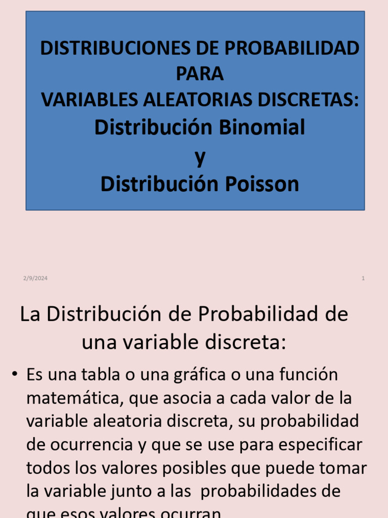 Clase Distribucion de Probabilidades de Variables Aleatorias Discretas | PDF | Variable ...