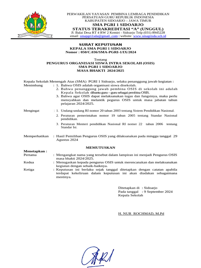 SK Osis MPK Tahun 2024-2025 | PDF | Perjalanan