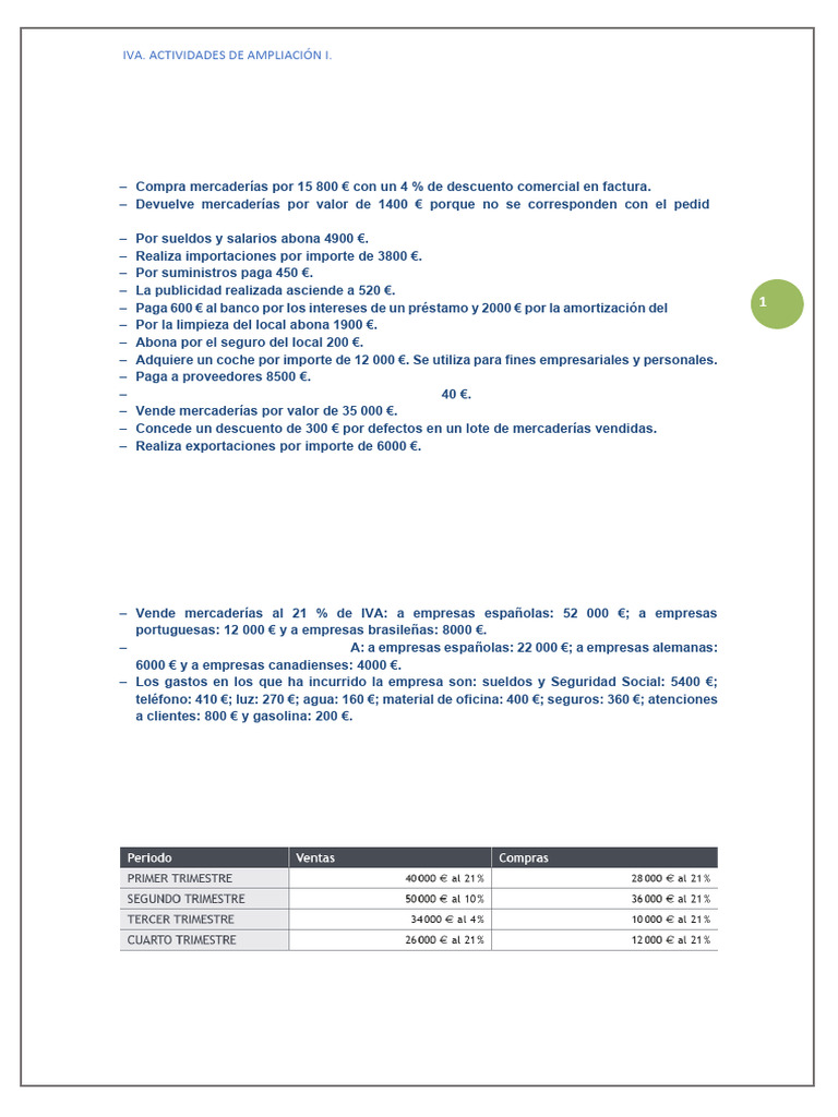 Enunciado Ejercicio de IVA | PDF