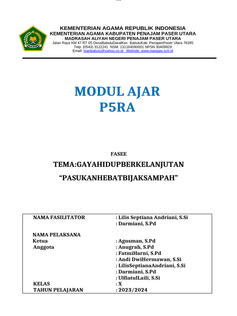 Modul P5ra Tema Gaya Hidup Berkelanjutan 1 | PDF | Pengembangan Diri | Sains & Matematika