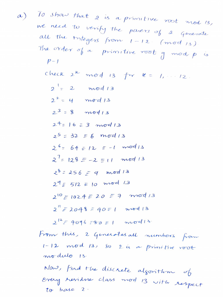 Primitive Roots and Logarithms Modulo 13 | PDF