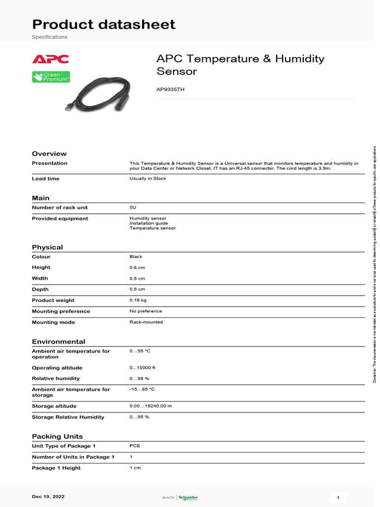 NetBotz Sensors AP9335TH | PDF | Humidity | Sensor