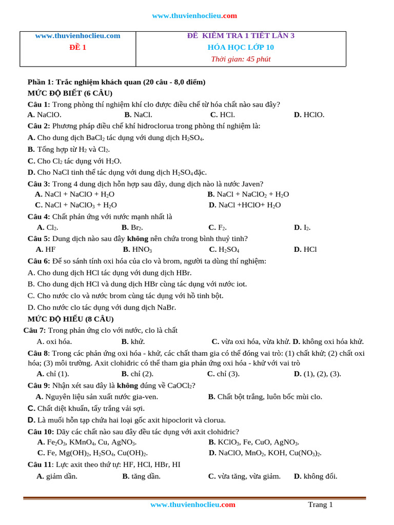 10 de KT 1 Tiet Hoa 10 Lan 3 | PDF