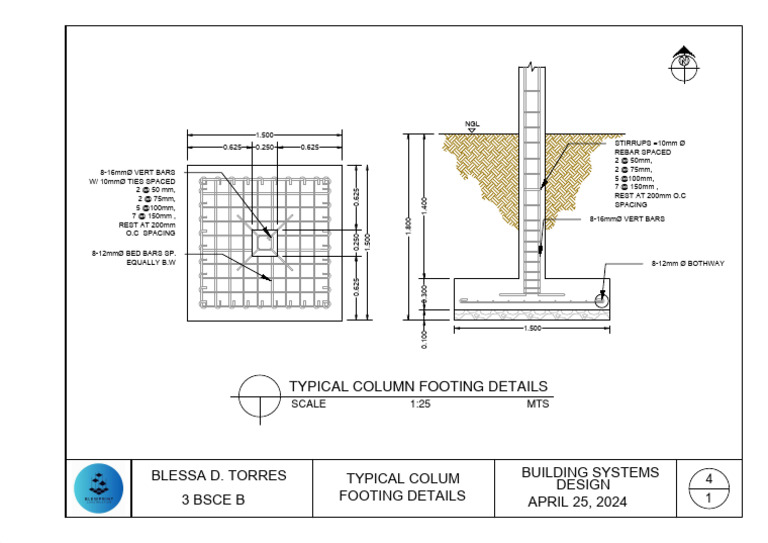 Torres Blessa D BSD Column Footing Details | PDF | Reinforced Concrete ...
