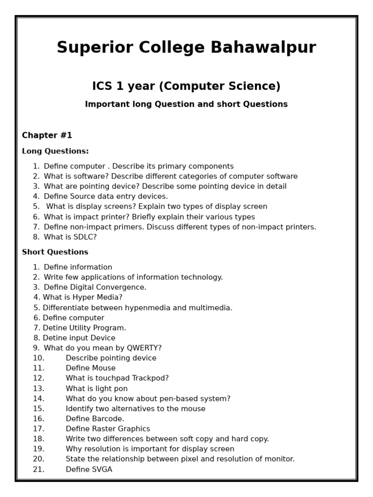11th Computer Short +long Superior | PDF | Computer Network | Random ...