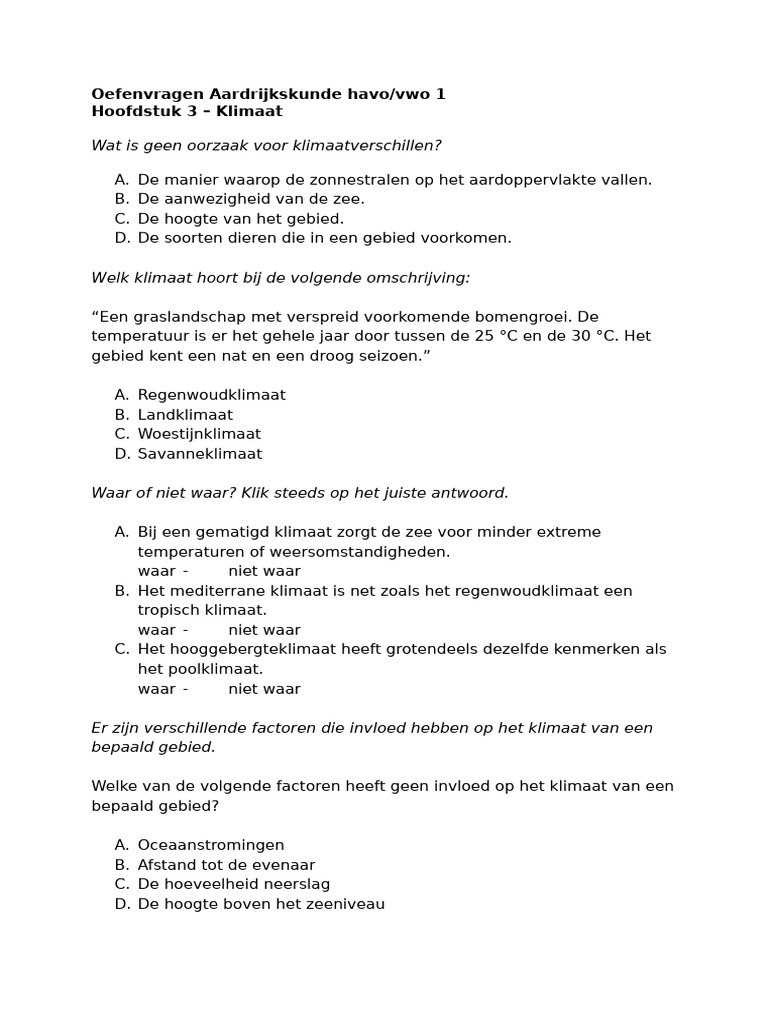 Oefenvragen Aardrijkskunde Havo | PDF