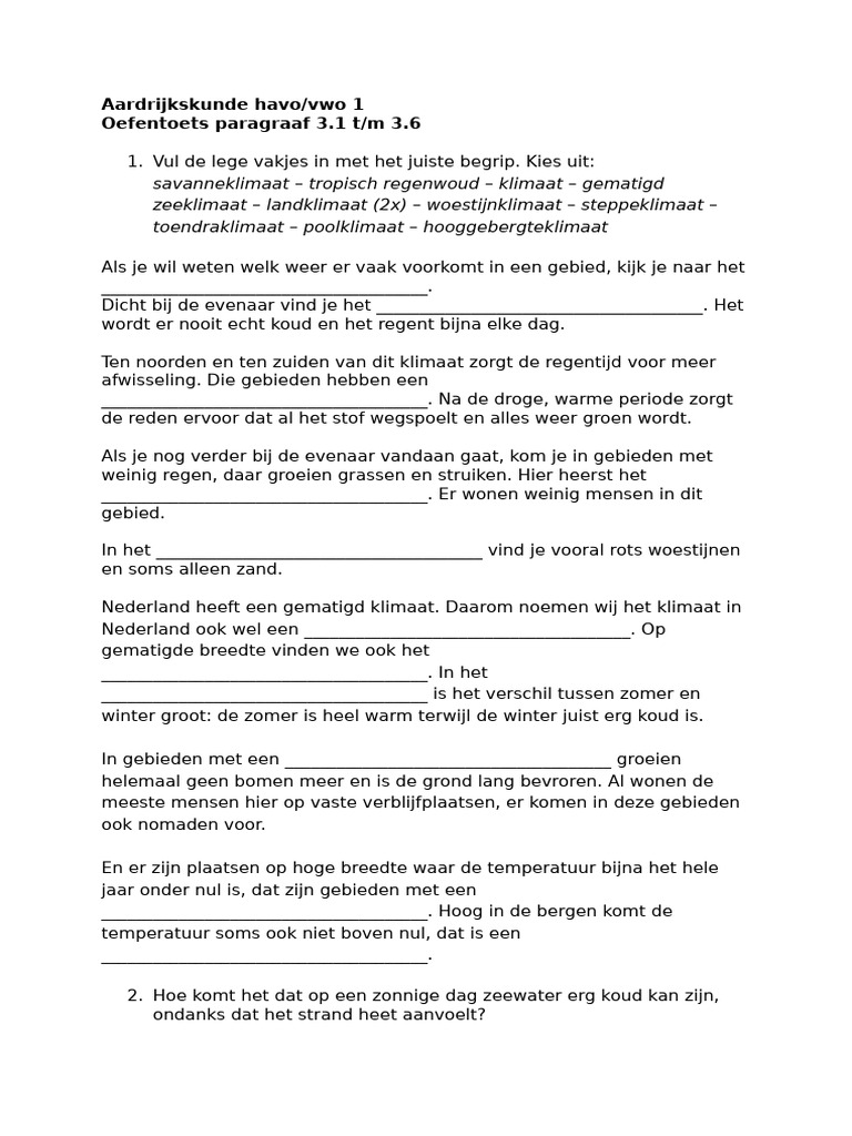 Aardrijkskunde Oefentoets H3 | PDF