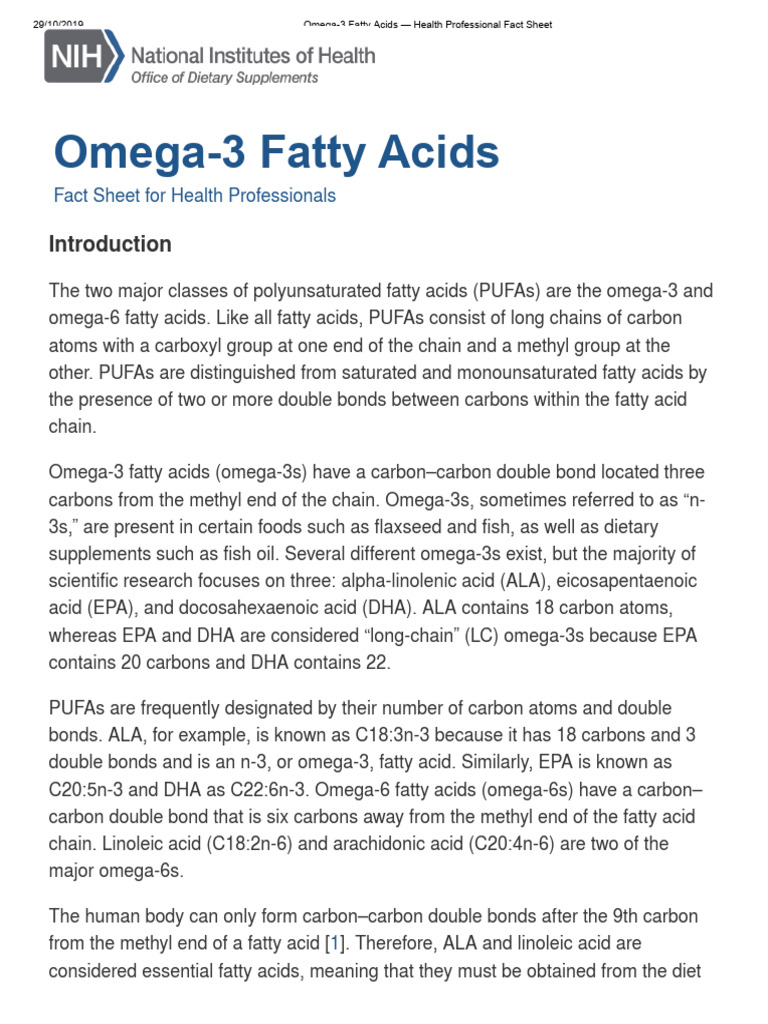 Omega-3 Fatty Acids - Health Professional Fact Sheet | PDF | Omega 3 ...