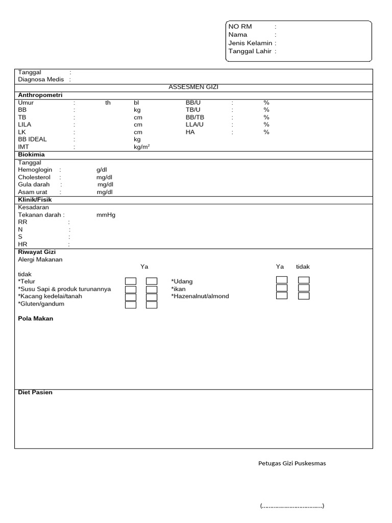 Form Asuhan Gizi | PDF | Kesehatan Holistik