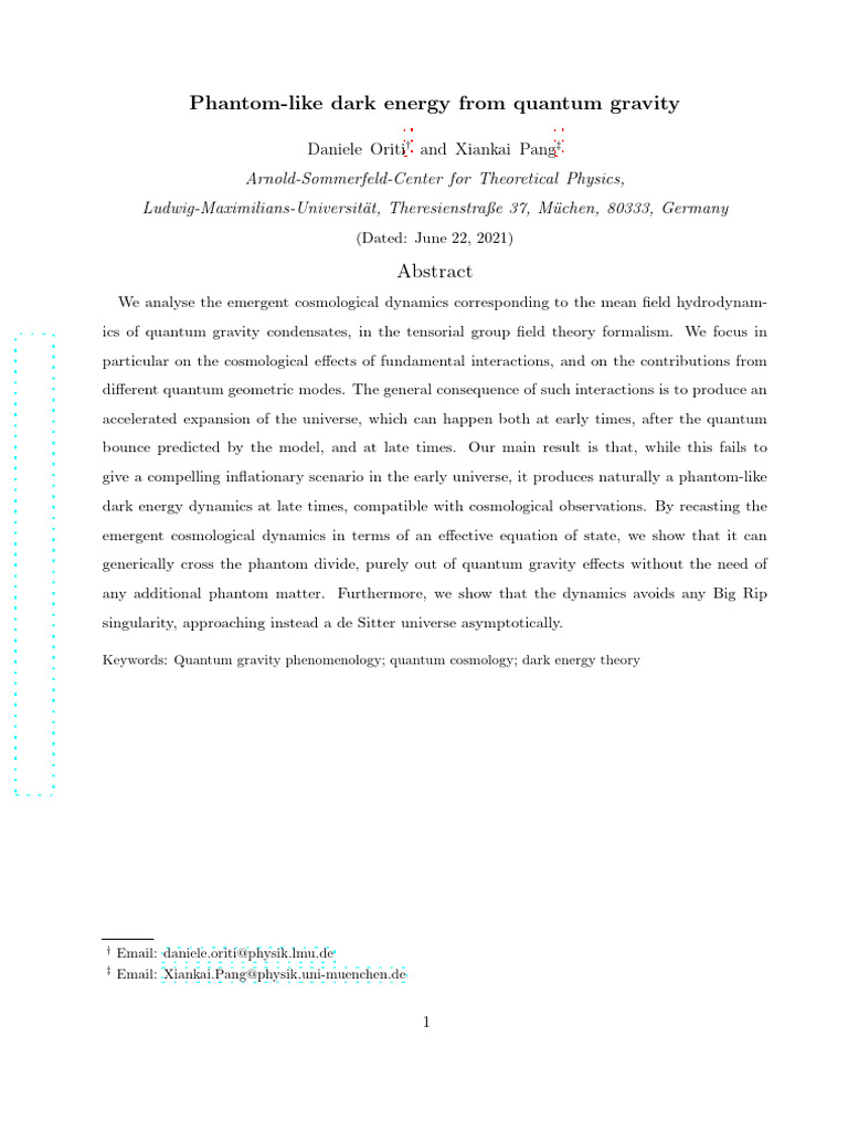 Phantom-Like Dark Energy From Quantum Gravity | PDF | Quantum Gravity ...