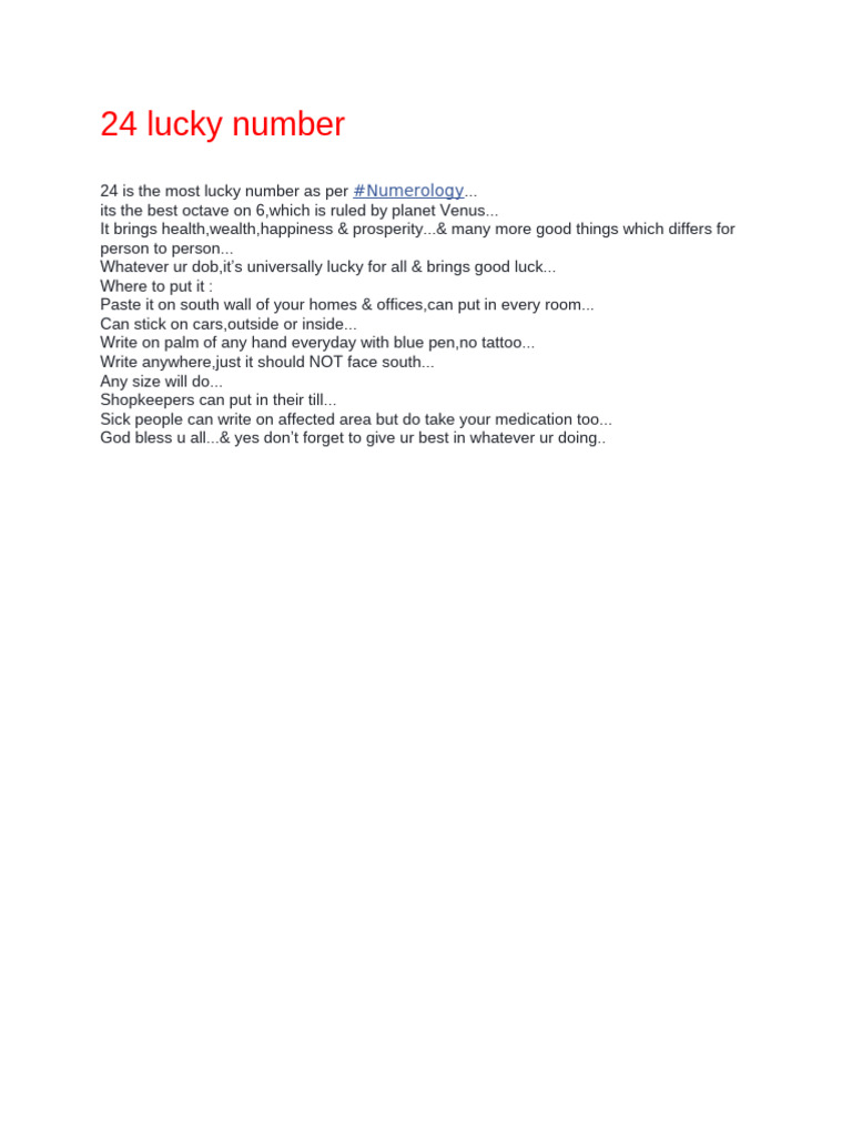 Universal Luck with Number 24 | PDF