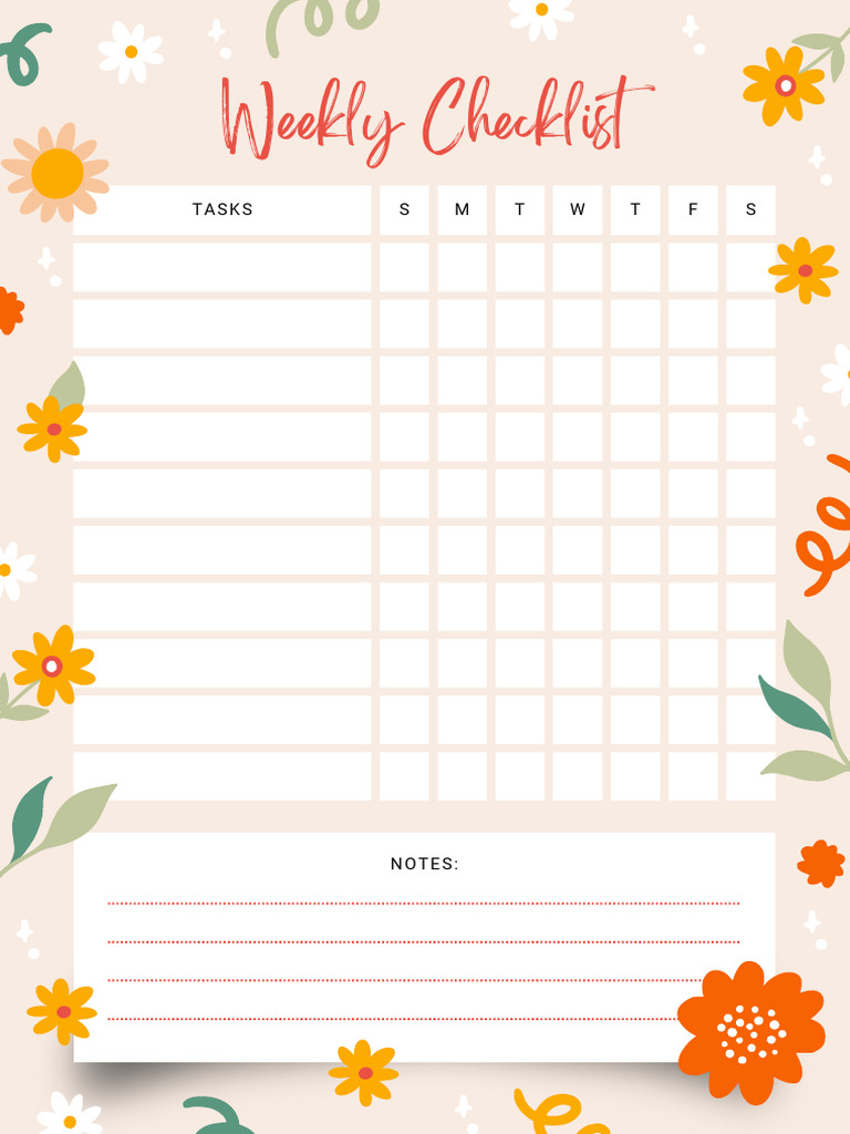 Peach Orange Pastel Cute Abstract Shapes Weekly Checklist | PDF | Bed ...
