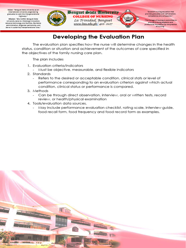Evaluation Plan | PDF | Nursing | Evaluation