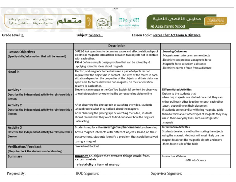 Grade 3 Weekly Lesson Plan 3 Term 2 | PDF | Force | Magnet