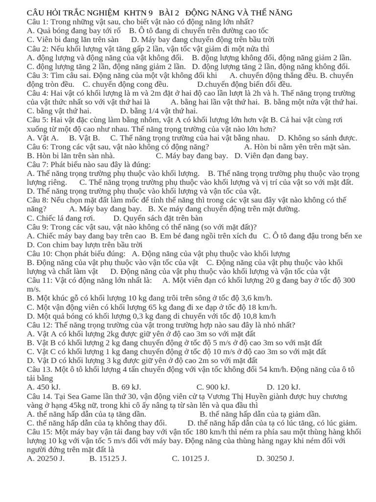 ÂU HỎI TRẮC NGHIỆM KHTN 9 | PDF