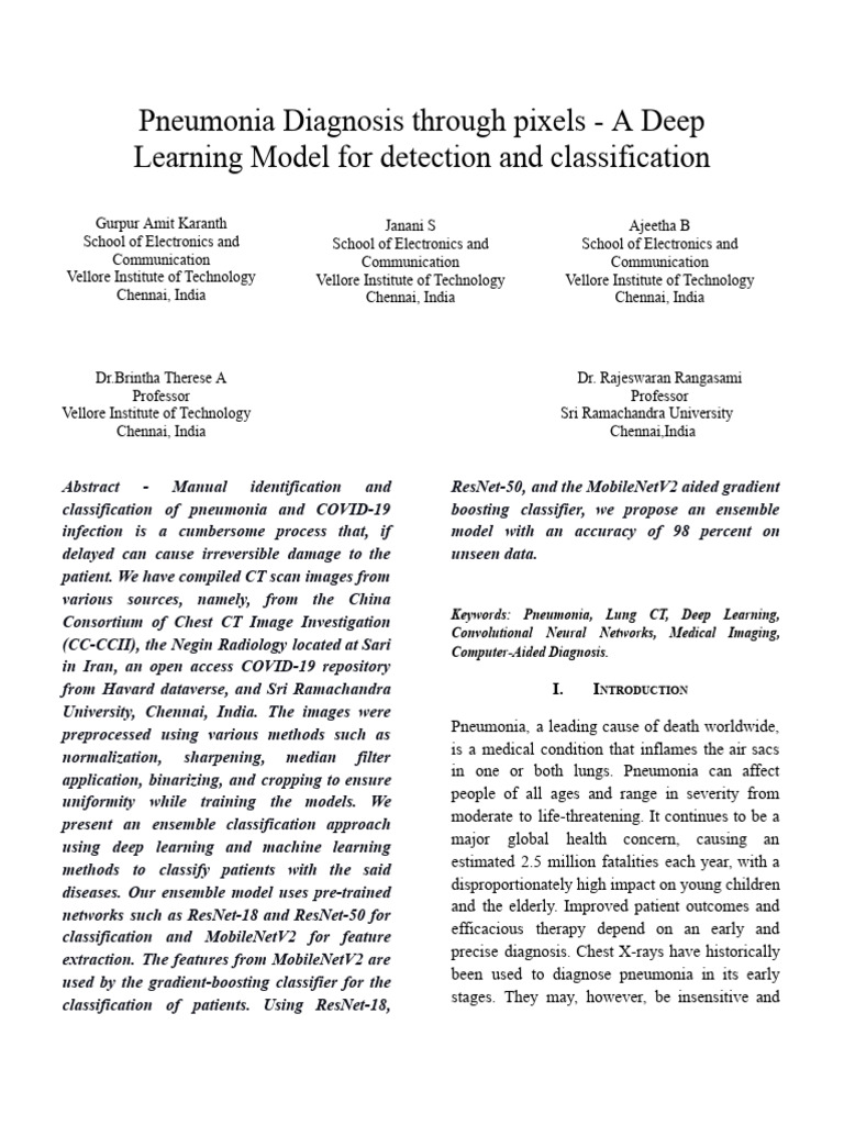 Pneumonia Diagnosis Through Pixels - A Deep Learning Model For Detection and Classification ...