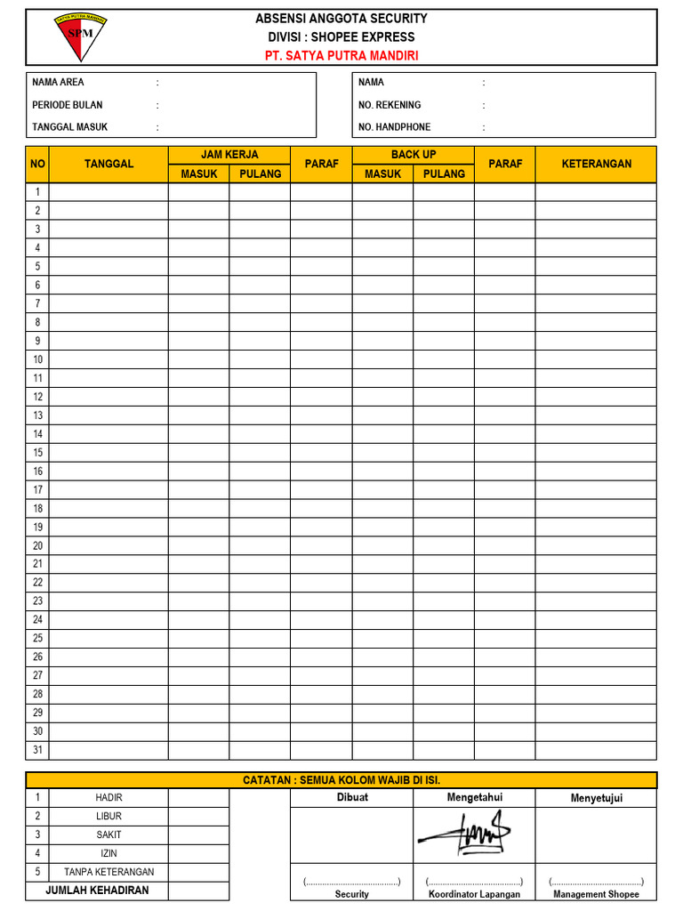 Contoh Absensi Anggota Security | PDF