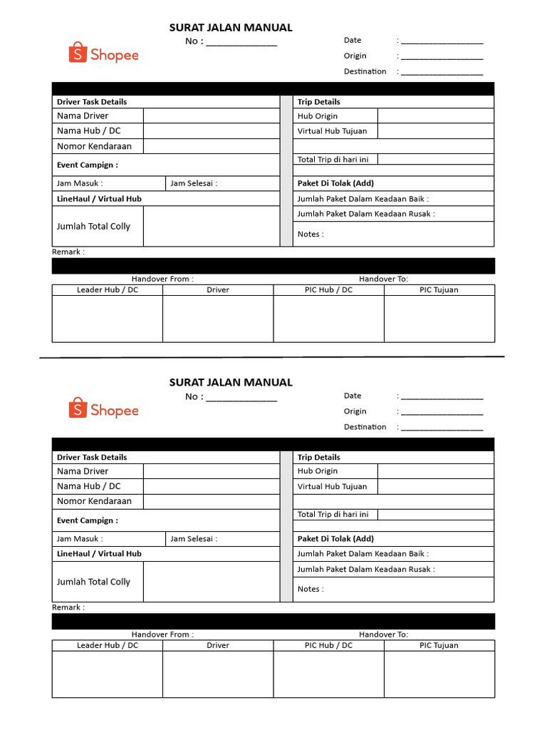 Surat Jalan Manual untuk Driver MM | PDF