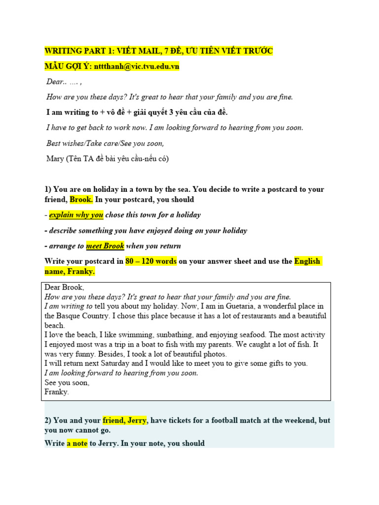 Writing Part 1-Email T10 | PDF | English Language