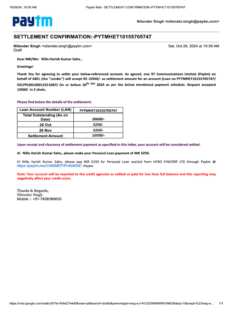 Paytm Settlement | PDF