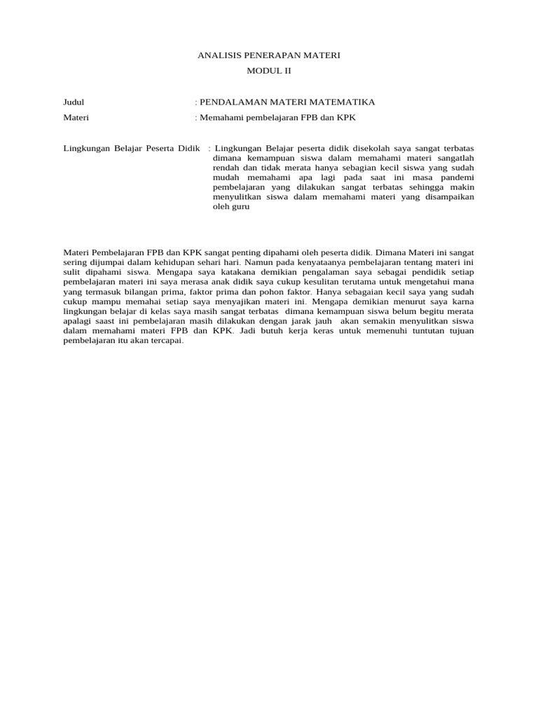 Analisis Penerapan Materi Modul II Yusup Hanafi NST | PDF | Pengembangan Diri