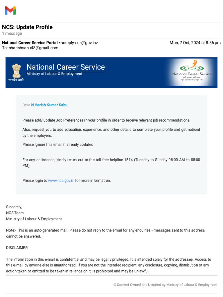 NCS - Update Profile | PDF