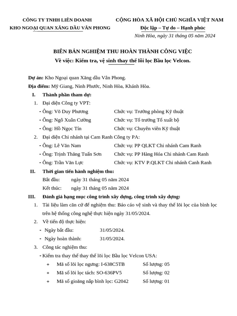 Bbnt Hoàn Thành Thay Lọc | PDF