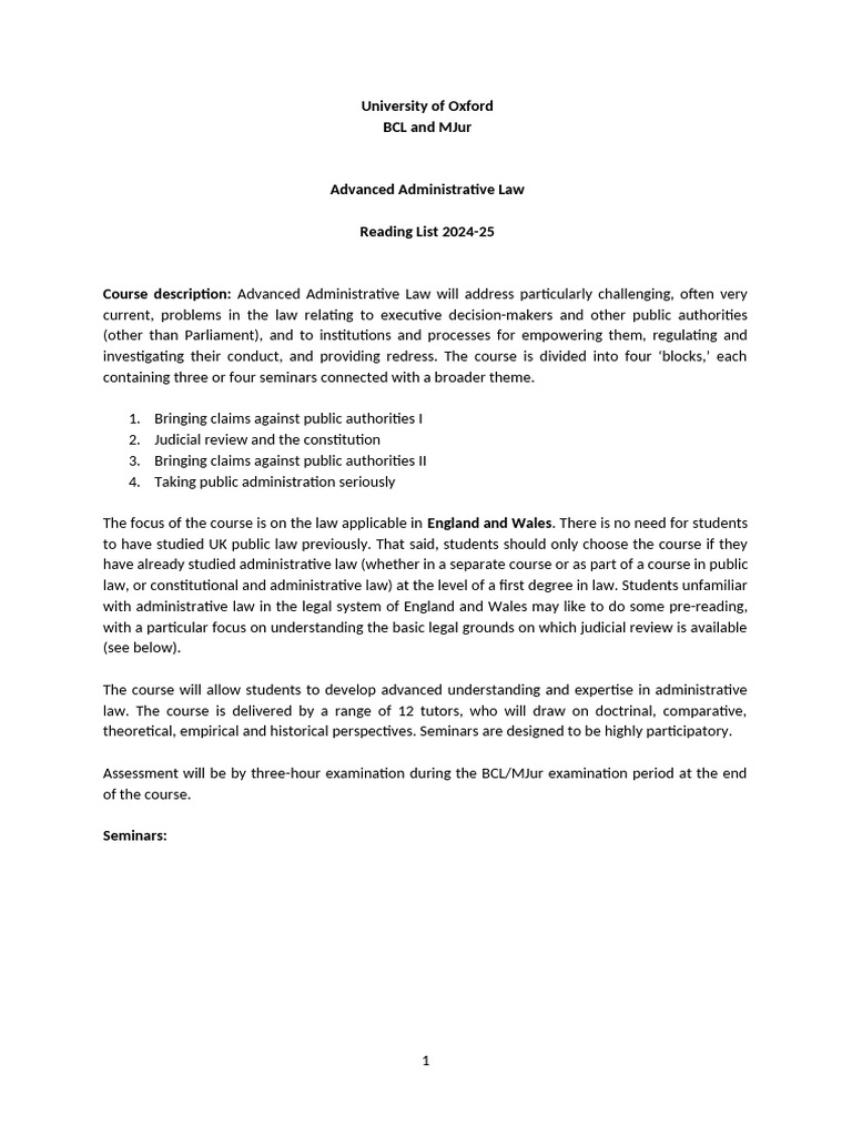Advanced Administrative Law Reading List | PDF | International Law ...
