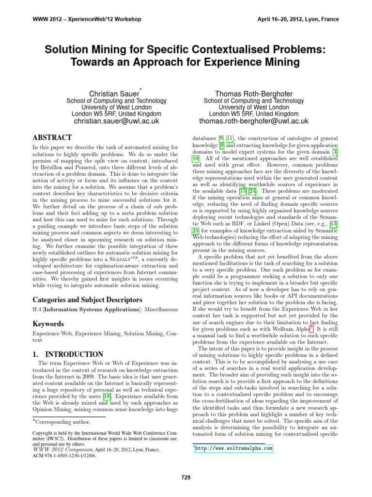 Solution Mining For Specific Contextuali Pdf Knowledge World Wide Web