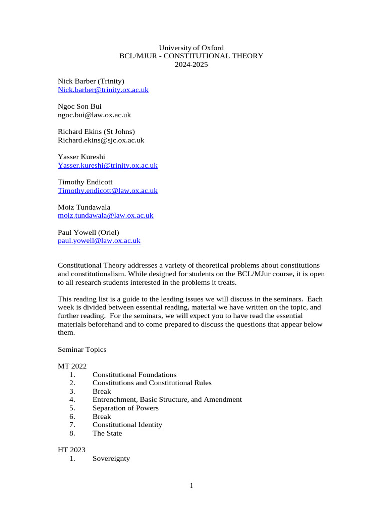 Constitutional Theory 2024-5 | PDF | Jurisprudence | Rule Of Law