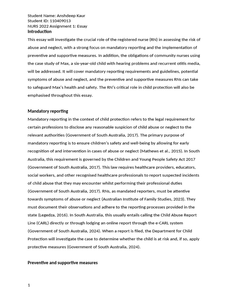 Anshdeep Kaur 110409013 2 | PDF | Nursing | Child Abuse