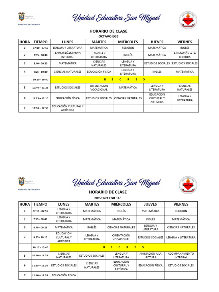 Horario de Clase 2024-2025 | PDF | Observación | Ciencias Naturales