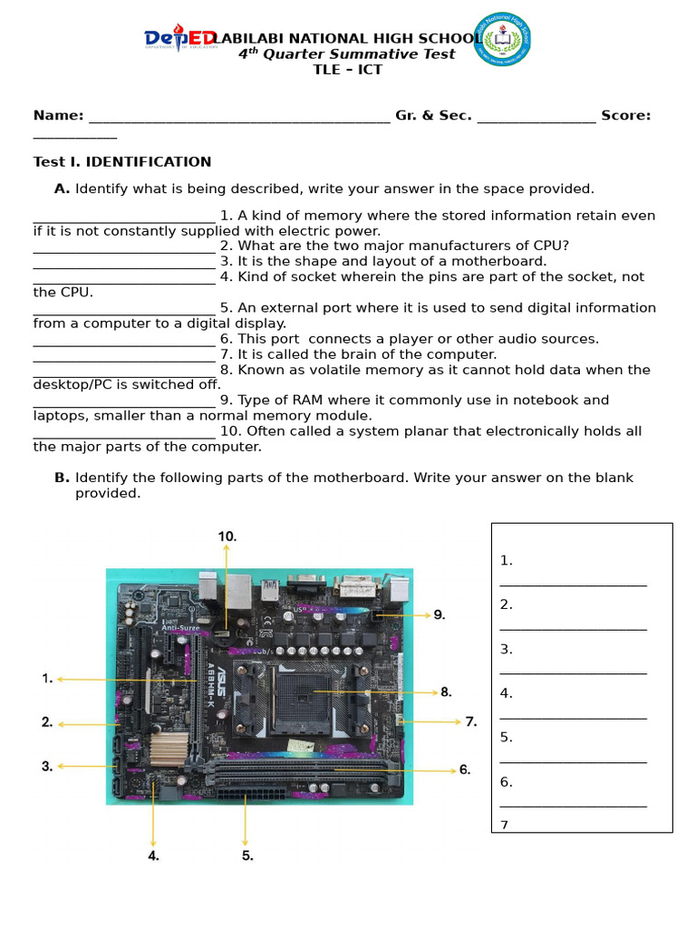 4th Quarter Summative Test | PDF | Computer Data Storage | Laptop