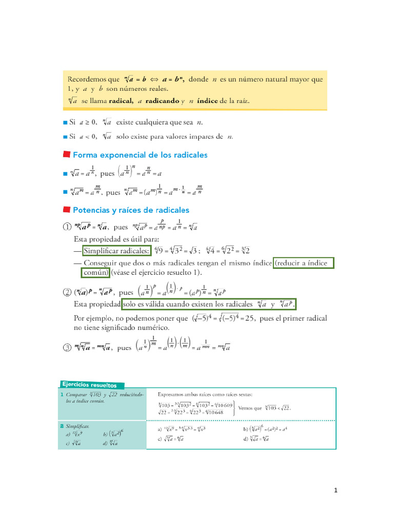 Radicales 1 Bachillerato | PDF | Matemáticas | Álgebra