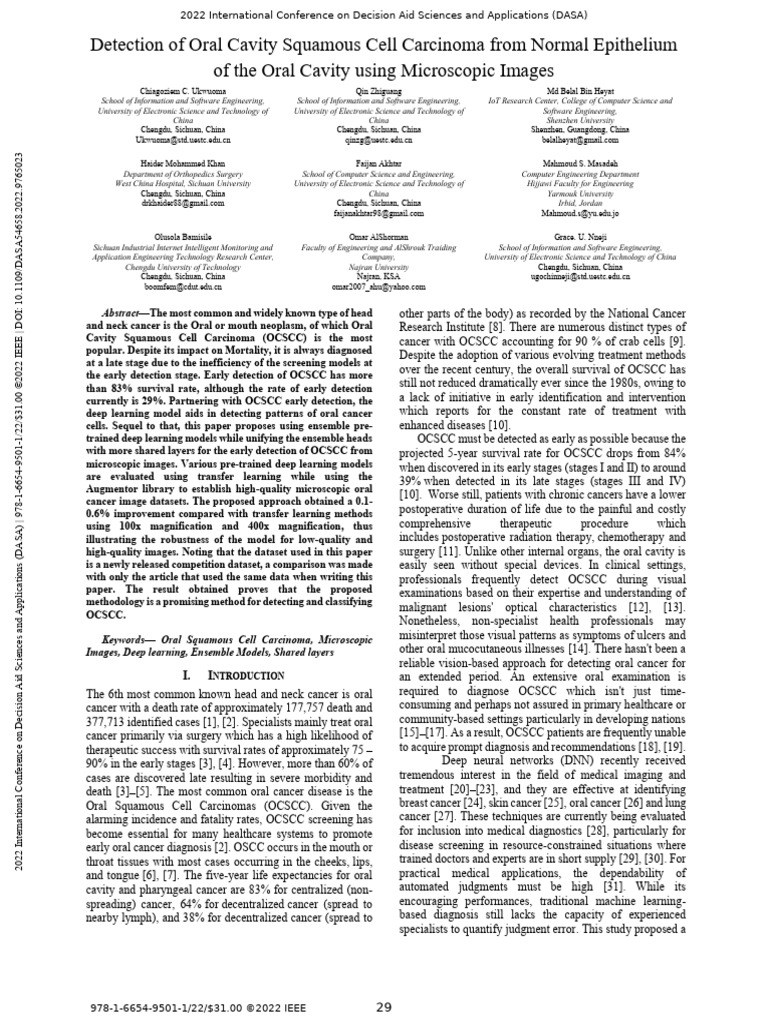 Detection of Oral Cavity Squamous Cell Carcinoma From Normal Epithelium ...