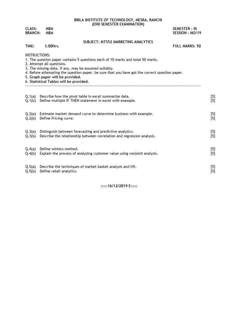 MT552 Marketing Analytics - Mo19 | PDF | Analytics | Statistics
