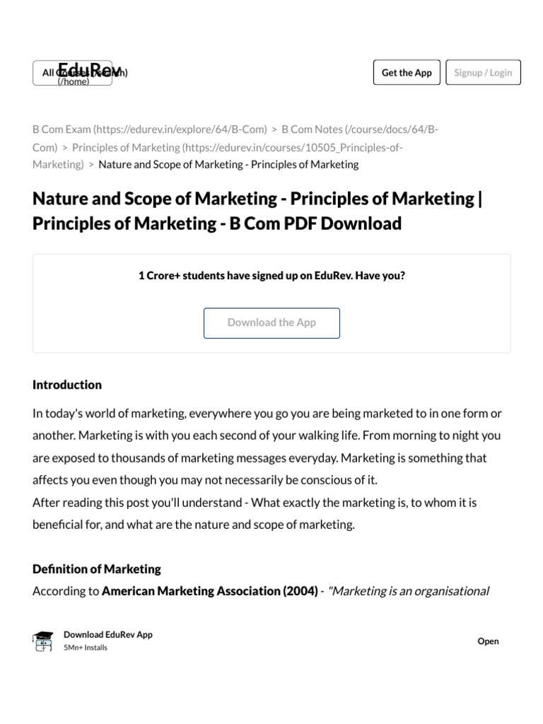 Nature and Scope of Marketing - Principles of Marketing - Principles of ...