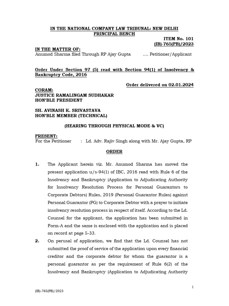 Anumod Sharma Pirp Pdf Bankruptcy Insolvency