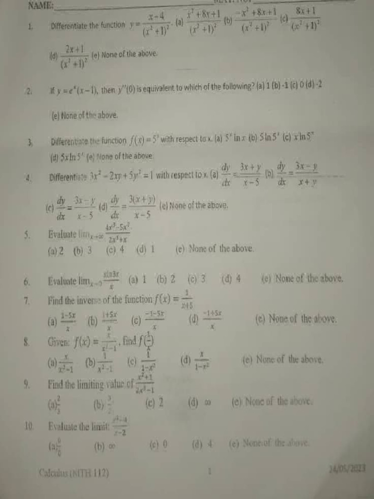 Calculus Function Evaluation and Differentiation | PDF | Elementary Mathematics | Calculus