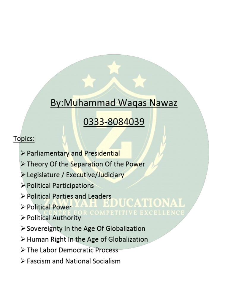 Political Science Study Topics Guide | PDF | Government | Separation Of ...