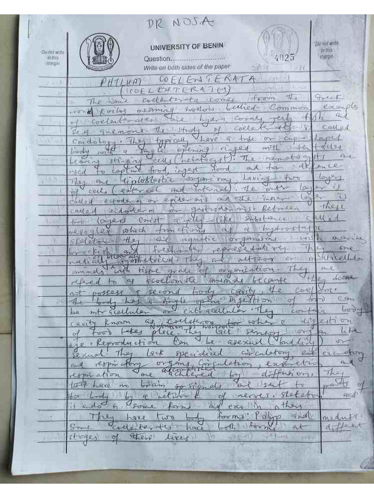 Phylum Coelenterata... DR Nosa | PDF